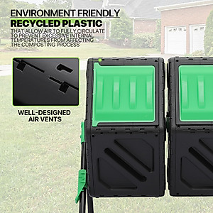 Magshion 2 x 17 Gal Dual Chamber Compost Tumbler from BPA Free Material, Outdoor All-Season Fast-Working High Volume Composter Tumbling Bin, Sliding Doors