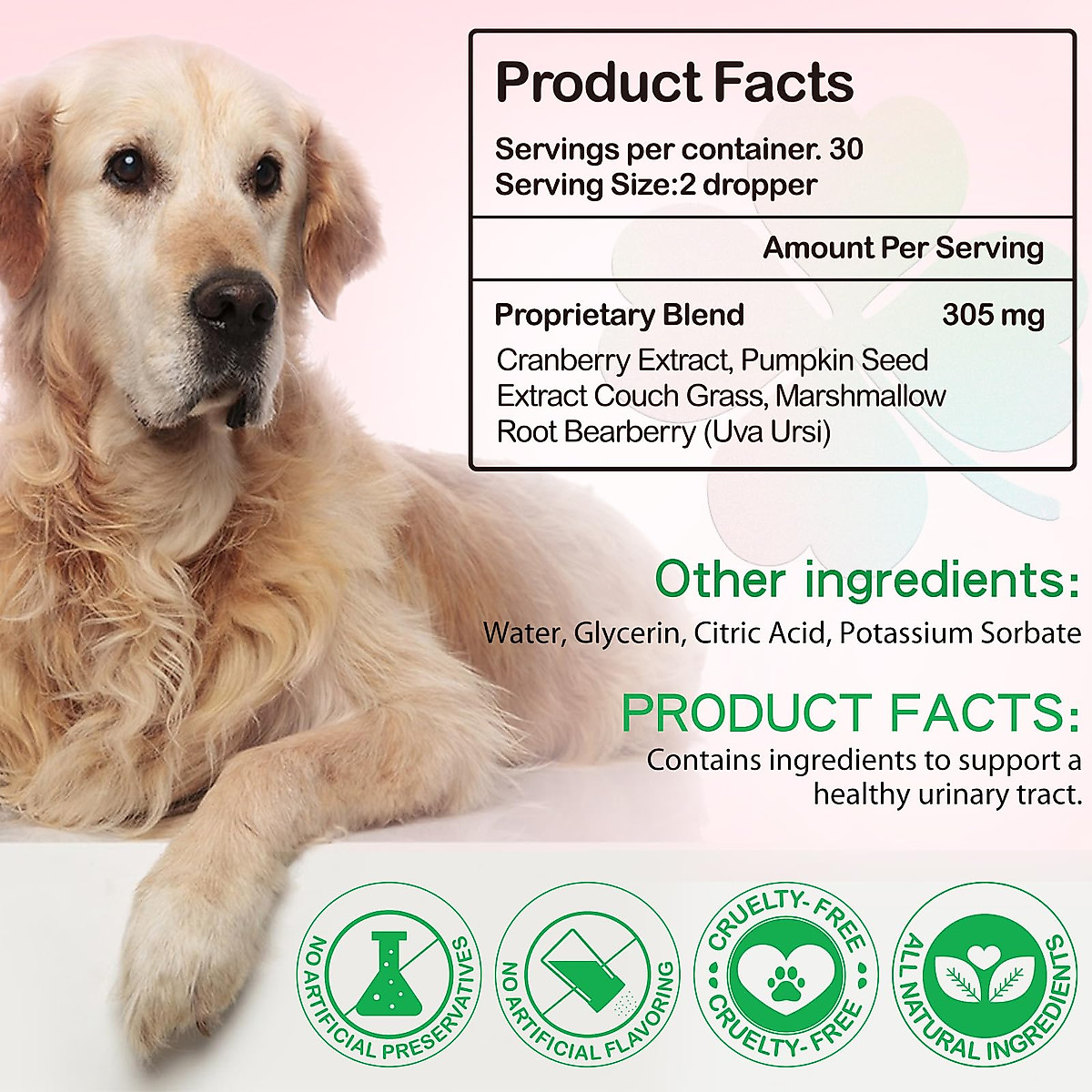 Urinary Tract Infection Treatment for Dogs, Natural Herb Supplement UTI Care Drops, Cranberry Kidney Stones Bladder Support, Keep Pet Dogs Renal Healthier, Bacon Flavor, 60ml