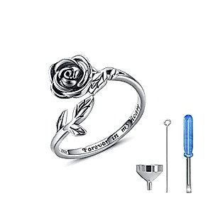 MANBU Rose Cremation Urn Jewelry for Ashes - 925 Sterling Silver Memorial Keepsake Ring Bracelet Necklace Gift for Women, Bereavement Gift for A Loss Of the Loved One (ring 1)