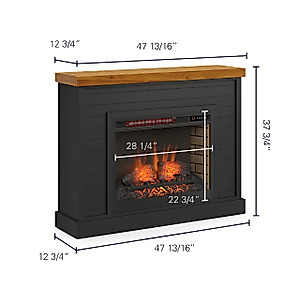 Bridgevine Home Washington Modern Farmhouse Electric Fireplace with Mantel, 48 inches, Poplar and Knotty Alder Solid Wood, Black and Whiskey Finish