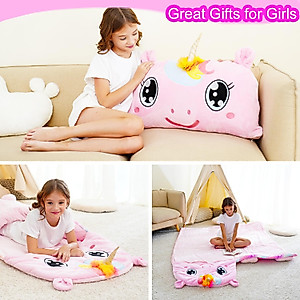 Kid Sleeping Bag with Pillow - Larger Toddler Nap Mat - Plush Unicorn Slumber Bag for Boys Girls Daycare Preschool Kindergarten Birthday Gift Travel Sleepover Ages 3-12 Years
