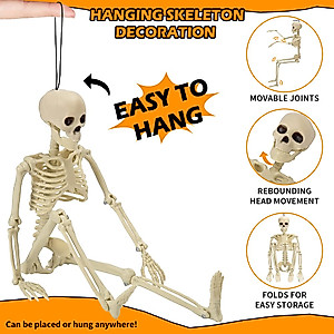 Skeleton Halloween Decoration, 3 Packs 16" Posable Halloween Skeletons, Full Body Posable Joints Skeletons for Halloween Hanging Skeleton Decoration, Haunted House, Graveyard Decorations