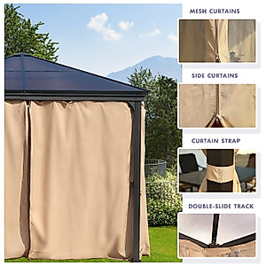 COWVIE 10 x 10 FT Polycarbonate Roof Gazebo, Aluminum Frame Gazebo with Mosquito Netting and Curtains,Suitable for Patio, Backyard, Deck, Lawns