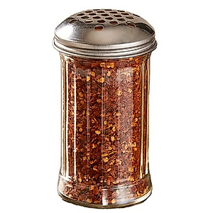 12 Oz. Cheese Shaker/Red Pepper Shaker with 1/4" Large Holes Stainless Steel Lid, Clear Glass suger/spice dispenser Lids, By Geex Depot US (Glass, 12 Oz)