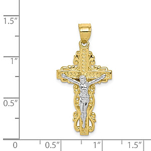 Solid 10k Yellow Gold Two Toned Cross Pendant Crucifix Charm - 35mm x 16mm