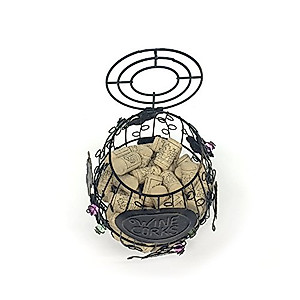 Mind Reader Barrel Metal Wine Cork Holder with Ornaments, Black