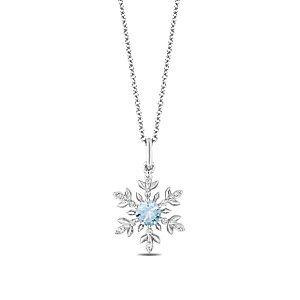 Jewelili Enchanted Disney Fine Jewelry Sterling Silver with 1/8 Cttw Diamonds and Blue Topaz Elsa Snowflake Pendant