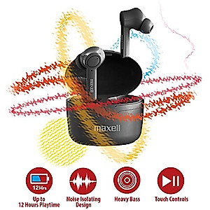 Maxell Sync Up B13 True Wireless in-Ear Earbud, Bluetooth 5.0, 12HRS of Playtime, Heavy Bass, Comfort Fit, Black, (199899)