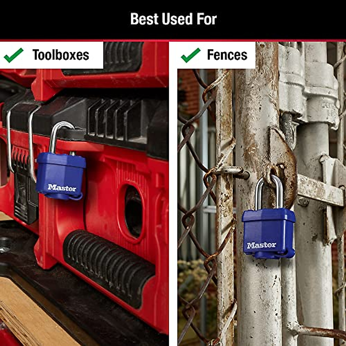 Master Lock 312TRI Laminated Padlock with Key & Thermoplastic Shell, Blue, Pack of 3 Keyed-Alike