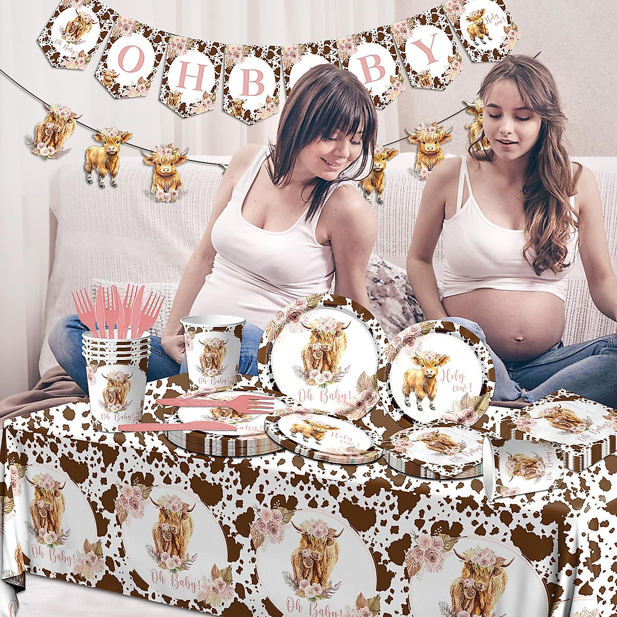 142Pcs Highland Cow Birthday Plates and Napkins,Highland Cow Baby Shower Decorations Brown Cow Print Party Supplies for Baby Shower,Holy Cow Party（20 Guests）