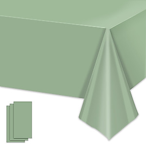 3 Packs Sage Tablecloth, Christmas Plastic Green Table Covers, Disposable Christmas Party Supplies, 52 x 108‘’, Fit for 8 Ft Table, for Bridal Shower, Baby & Wedding Christmas Party Decorations