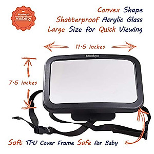 Facekyo Back Seat Baby Mirror | Wide Crystal Clear View | Rear Facing Car Seat Mirror | Shatterproof | Easy to Install | Keep an Eye on Your Baby While Driving