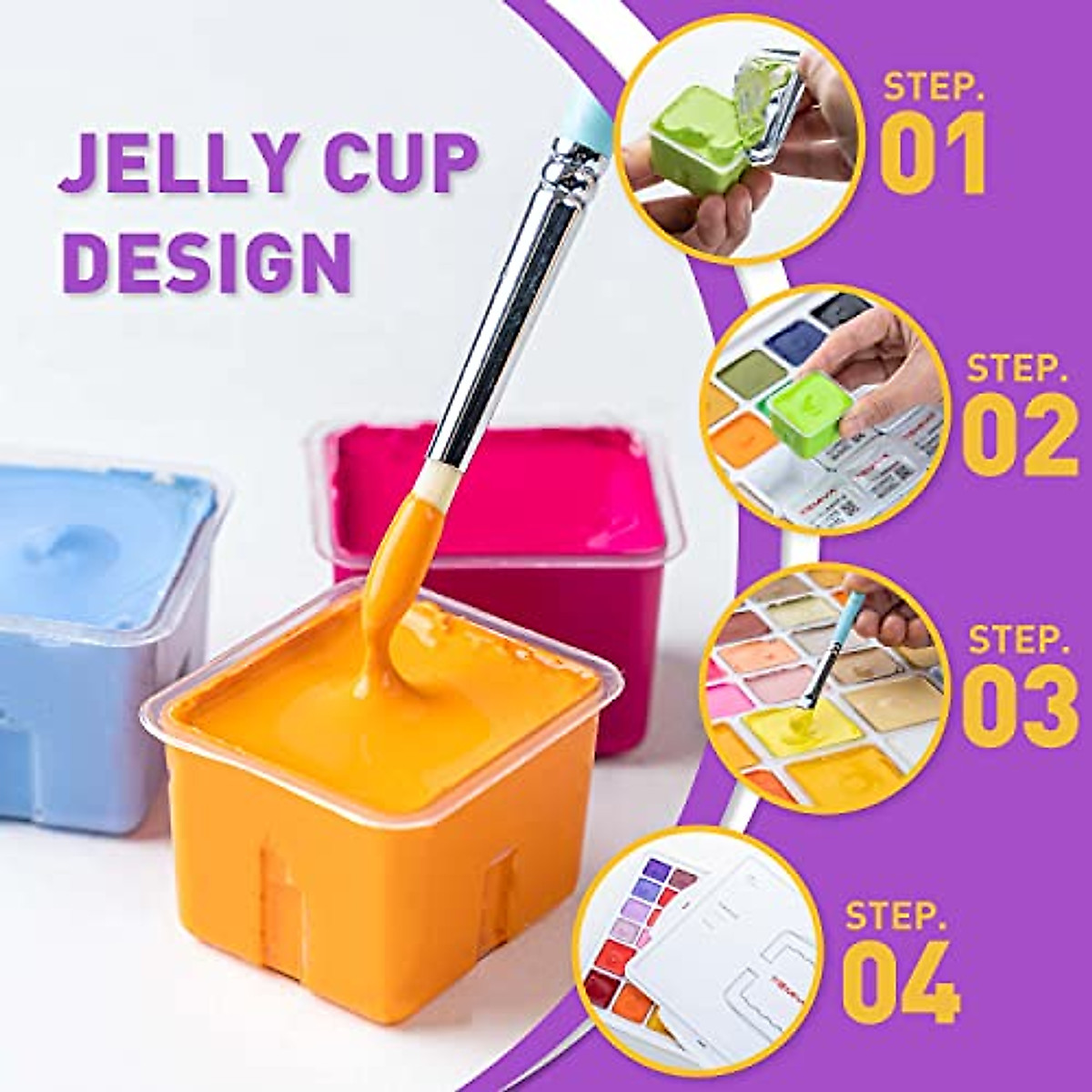 MIYA Gouache Paint Set 50 Colors - 36 * 30ml + 14 * 60ml, Jelly Cup Design Paints, Non Toxic for Artist, Student & Kids, Gouache Watercolor Painting…