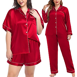 SWOMOG Women’s Pajama Long Sleeve Sleepwear Two Piece Pajamas Set Soft Pj Lounge Sets Red