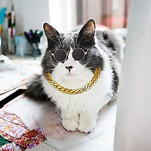 Molain Cat Sunglasses Gold Chain Costume Decorations- Cat UV Protection Classic Retro Puppy Retro Black Sunglasses Faux Gold Adjustable Chain Cosplay Costume Cool Funny Photo Props