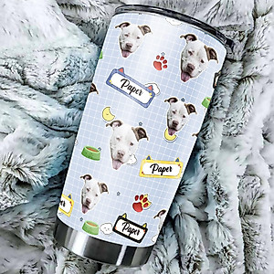 Personalized Dog Tumbler Customized Photo Pet Face Puppy Tumbler With Lid Stainless Steel Insulated Cute Travel Cups Gift for Dad Mom Mama Pet Lovers Birthday
