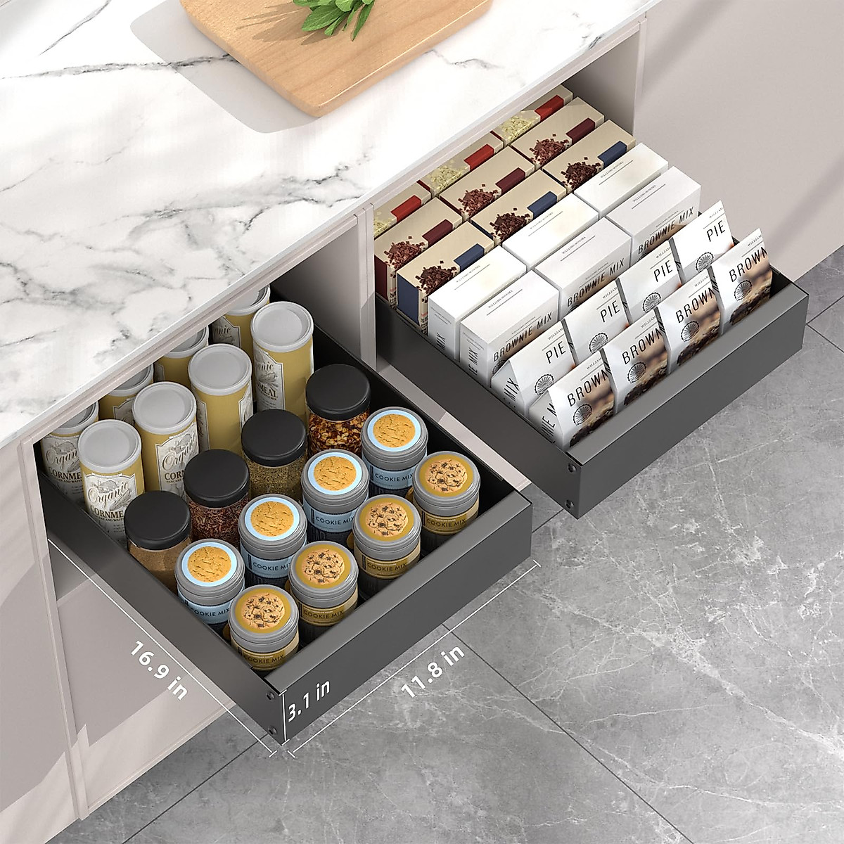 Laloton Pull Out Cabinet Organizer, Cabinet Pull Out Shelves 11.8" W x 16.9" D, Pull Out Drawers for Cabinets, Heavy Slide Drawers Fixed with Adhesive Nano Film Fixed, for Kitchen, Bathroom (Grey)