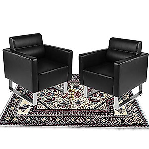 LUCKYERMORE Set of 2 Office Guest Chairs Waiting Room Chairs Lobby Chairs Black Leather Chairs Sofa Barrel Club Chairs Heavy Duty and Great Support Cushion Armchair for Office Guest Reception