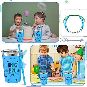 Maxcheck 2 Pcs Big Brother Gift Brother Christmas 12 oz Big Brother Cup Stainless Steel Mug Blue Vacuum Insulated with Leak Proof Lid and Straw Big Brother Bracelet for Little Boy