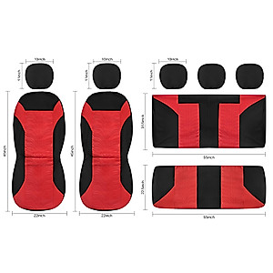 CAROMOP Car Seat Covers Full Set, Washable and Breathable Premium Cloth Seat, Split Bench Seat Covers for Cars, Universal Fit for Most Car Interior Covers Sedan Truck SUV(Black/Red)