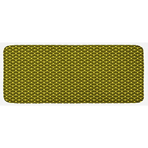 Ambesonne Rain Kitchen Mat, Bumble Bee Honeycomb Concept Ogee Pattern Inspired Design of Honey Drops, Plush Decorative Kitchen Mat with Non Slip Backing, 47" X 19", Yellow Black and White