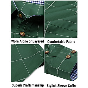 COOFANDY Men's Fashion Long Sleeve Plaid Button Down Shirts Casual Dress Shirt Army Green