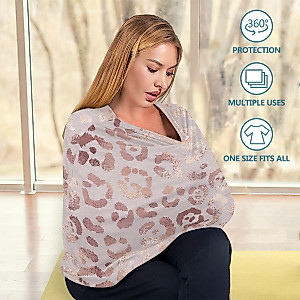 Nursing Cover Breastfeeding Soft Carseat Canopy Cute Leopard Print Cheetah Rose Gold Multi Use for Baby Car Seat Covers Canopy Shopping Cart Cover Scarf Light Blanket Stroller Cover