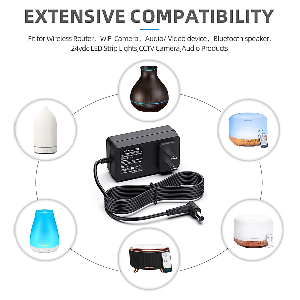 24V Power Adapter fit for Cordless Essential Oil Diffuser Aromatherapy,Young Living,Aroma 360,Humidifier,VicTsing,OliveTech,Wireless Diffuser Power Supply Cord