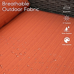 HOOOWOOO Outdoor Patio Furniture Sets 7 Pieces Patio Conversation Sets Weather Resistant Wicker Sofa Seating Set with 42" Fire Pit Swivel Rocking Chairs for 5 Persons Outside,Orange Red