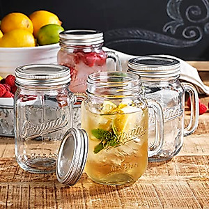 Mason Jar 16 Oz. Glass Mugs with Handle and Lid Set Of 4 - Home Essentials & Beyond - Old Fashioned Drinking Glass Bottles Original Mason Jar Pint Sized Cup Set.