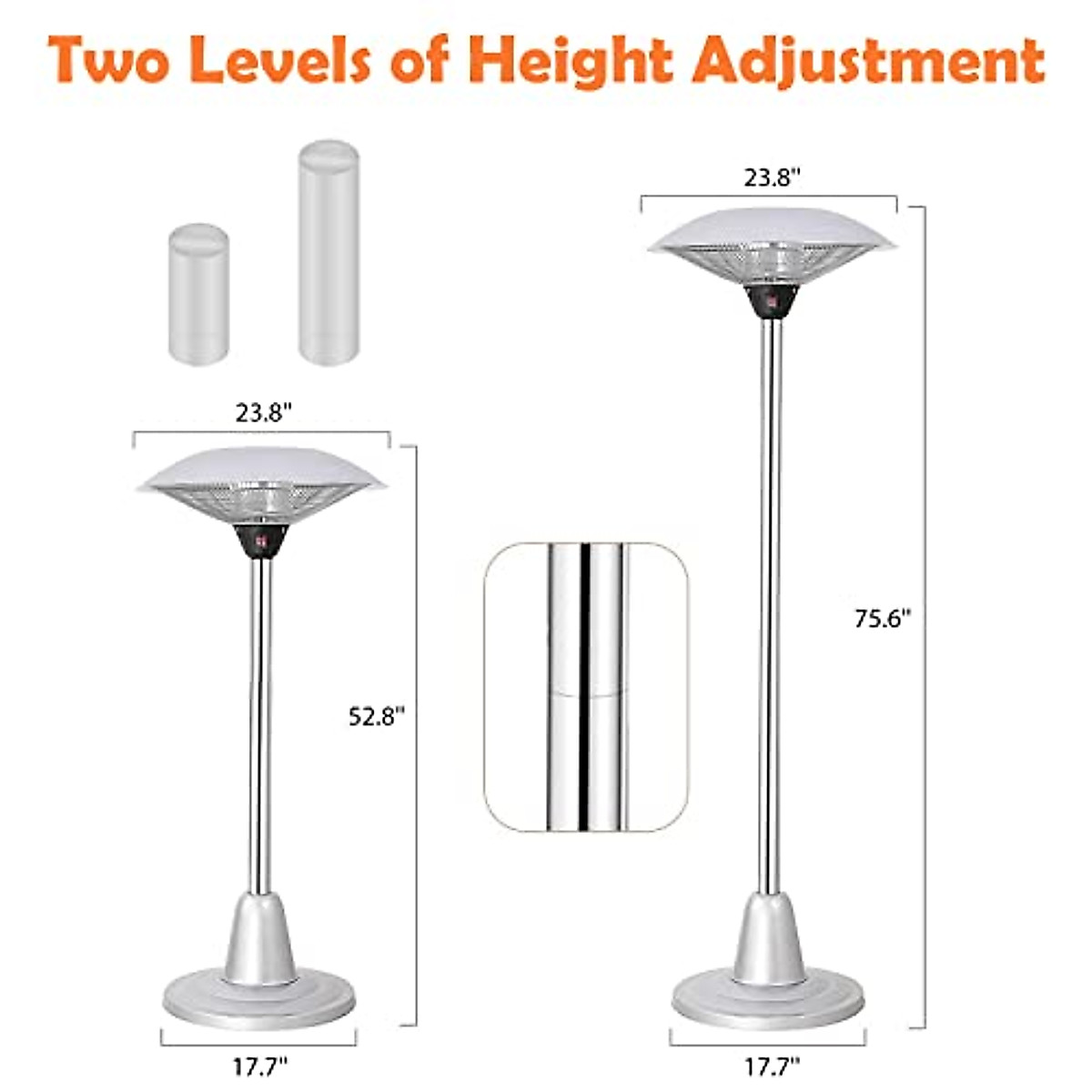 Kismile Patio Heater, 2 Heating Mode 750W/1500W & IP34 Waterproof, Tip-over Protection Freestanding, Electric Infrared Heater for Outdoor/Indoor Use, Ideal for Garage/Garden/Home, Outdoor Heater