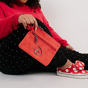 Disney Wallet, Double Pocket Wristlet, Disney Signature D Silver Logo, Red, Vegan Leather