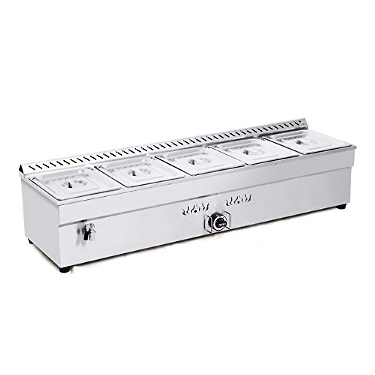 TECHTONGDA Propane Gas Food Soup Warmer Stove Bain Marie Commercial Canteen Buffet Steam Heater 12''x8.7''x6'' Pan 5 Pan