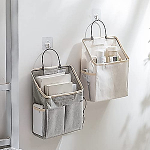 Jremreo Wall Hanging Storage Bag, 2 Pieces Small Linen Fabric Door Hanging Organizer Box, for Kitchen, Bedroom, Bathroom, Office and Student Dormitory