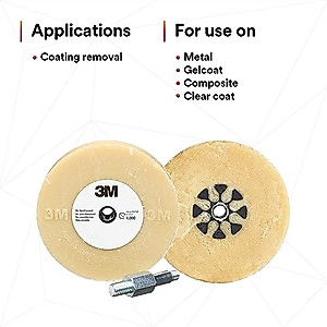 3M Stripe Off Wheel Adhesive Remover Eraser Wheel Removes Decals, Stripes, Vinyl, Tapes and Graphics 4” diameter x 5/8” thick 3/8-16 threaded mandrel 07498 Pack of 1