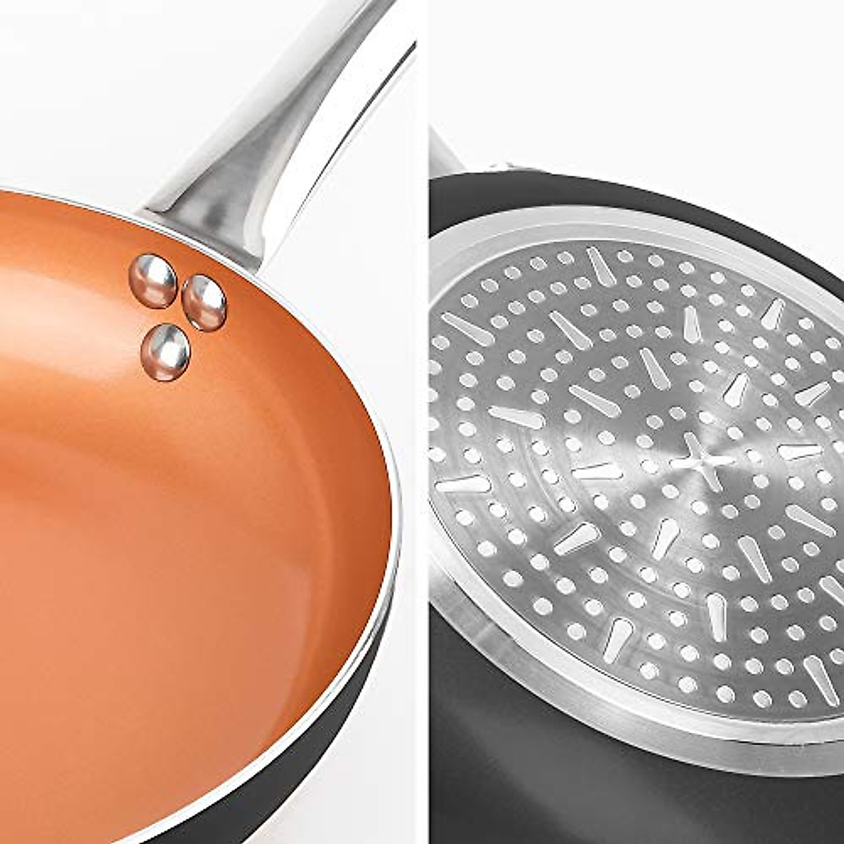 SHINEURI 9.5 inch Copper Nonstick Fry Pan with Lid, Ceramic Omelet Pans for Induction, Gas, Electric & Stovetops, Perfect for 2-3 Person Meal (Black)