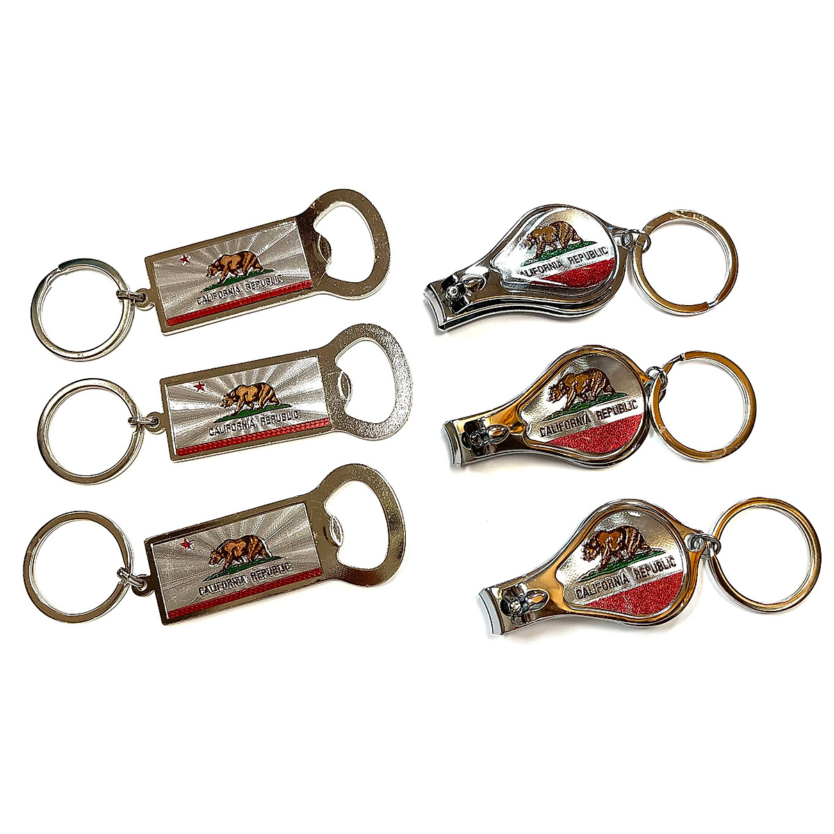 Sureg California Keychain Bottle Opener Set of 6 - California Souvenir Keychains Bundle Pack of 6
