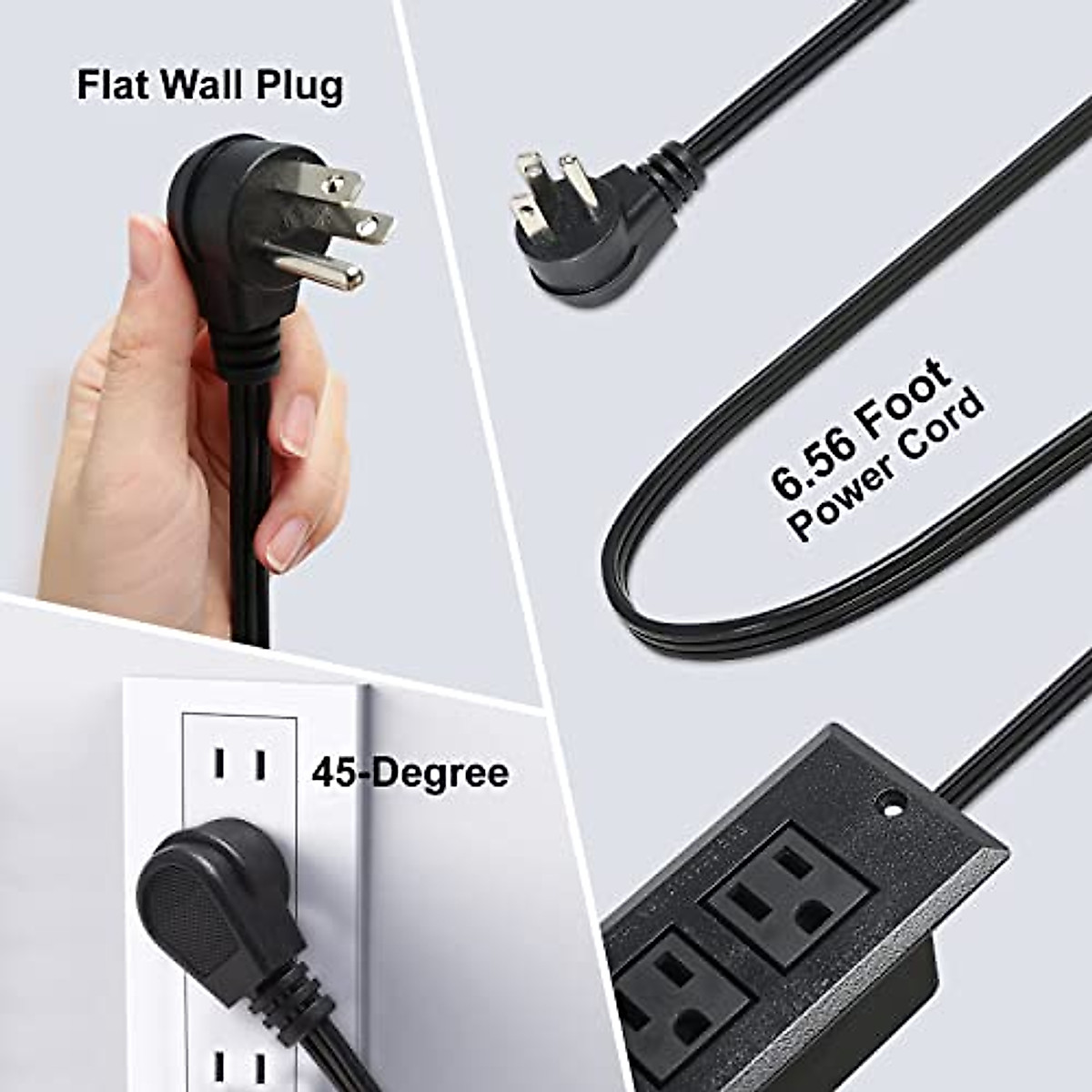 Desk Power Strip with USB Recessed Mounted Desktop Power Outlet 2 Outlets 3 USB Ports (15W/3A) Flat Power Plug, Charge Station for Table Cabinet Sofa Counter (3A/15W Black)