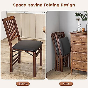 Giantex Folding Dining Chairs Set of 2, Foldable Wood Kitchen Chairs with Padded Seat, Solid Wood Frame, Max Load 400 Lbs, No Assembly Easy to Store Wooden Dining Chairs for Apartment, Small Space