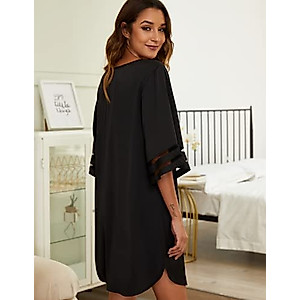 Ekouaer Satin Nightgown for Women Boyfriend Plus Size Night Gowns V Neck Sleep Shirts Loose Sexy Sleepwear Dress Black