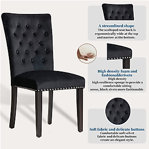 Restworld Velvet Fabric Dining Chair, American-Style Rural and Post-Modern Style Unique Design with Tufted Dining Room Chair Set of 4 (Black)