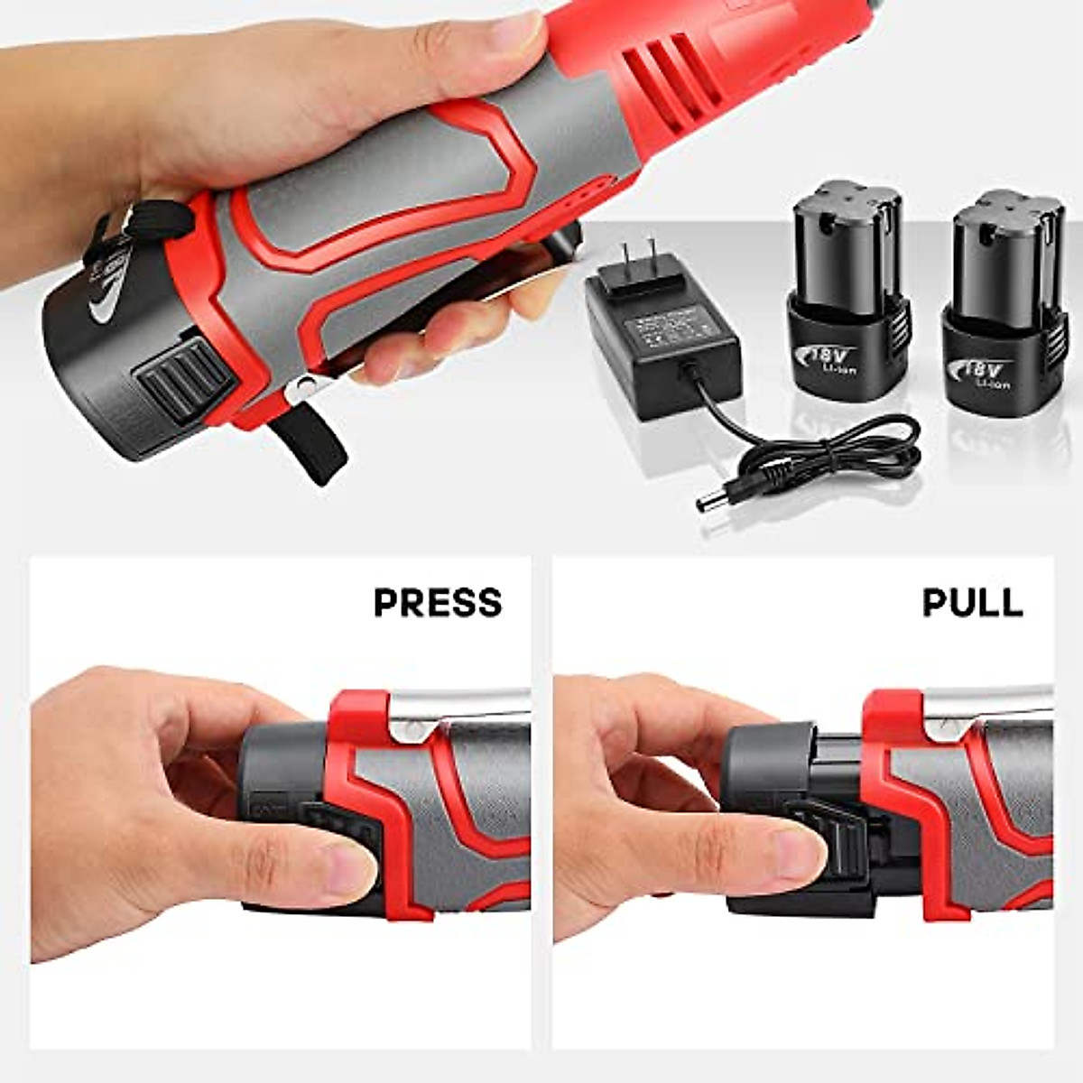 GYZJ 𝟏𝟖𝐕 Extended Cordless Ratchet Wrench 𝟑/𝟖" Electric Wrenches Set 45 ft-lbs 400RPM Power, 𝟐 Battery 2.0Ah Lithium-Ion, 𝟕 Sockets (10/11/12/13/14/15/17mm) And Charger, Variable Speed Trigger