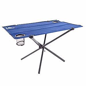 Wakeman Portable Folding Camping Table with 2 Cupholders and Carrying Bag - for Camping, Hiking, Picnics, Sporting Events, and The Beach (Blue)