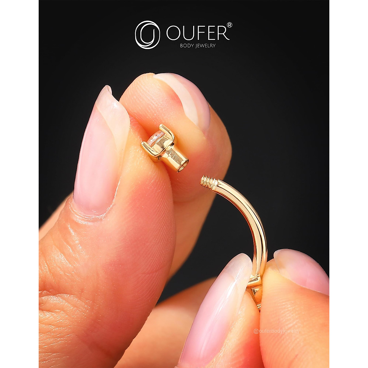 OUFER 14K Solid Gold Clea CZ Replacement Ball Externally Threaded for Belly Button Rings (Gold)