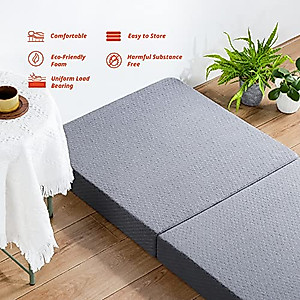 PrimaSleep 4 Inch Tri-Folding Topper, Single, Guest Bed, Sleepover, Dorm Room Bed, Floor Mat, Camping, Easy to Carry (Gray),