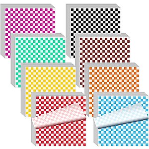 Fuutreo 800 Sheets Checkered Dry Waxed Deli Paper Sheets 12 X12 Inch Food Basket Liners Sandwich Wrapping Paper Hamburger Wrappers Wax Paper Deli Wrap for Kitchen Food Bread Hamburger, 8 Colors
