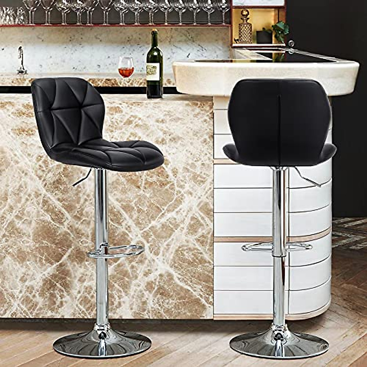 Yaheetech Bar Stools Set of 4 Adjustable PU Leather 360°Swivel Count Bar Chair with Backresr Home Kitchen Counter Stools for Kitchen Counter, Black