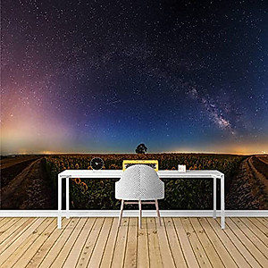 Stars Moon a Field Sunflowers Peel and Stick Wallpaper Removable Self-Adhesive Large Wallpaper Roll Wall Mural Sticker Home Decor for Living Room Bedroom