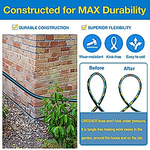 GREENER Heavy Duty Garden Hose 50ft, 5/8" Flexible Hybrid Rubber Hose, Kink-resistant Water Hose with Leakproof Swivel Grip, 3/4in Solid Fittings and Functional Nozzle, For Outdoor Garden Lawn,Blue