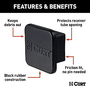 CURT 22276 Rubber Trailer Hitch Cover, Fits 2-Inch Receiver, Black
